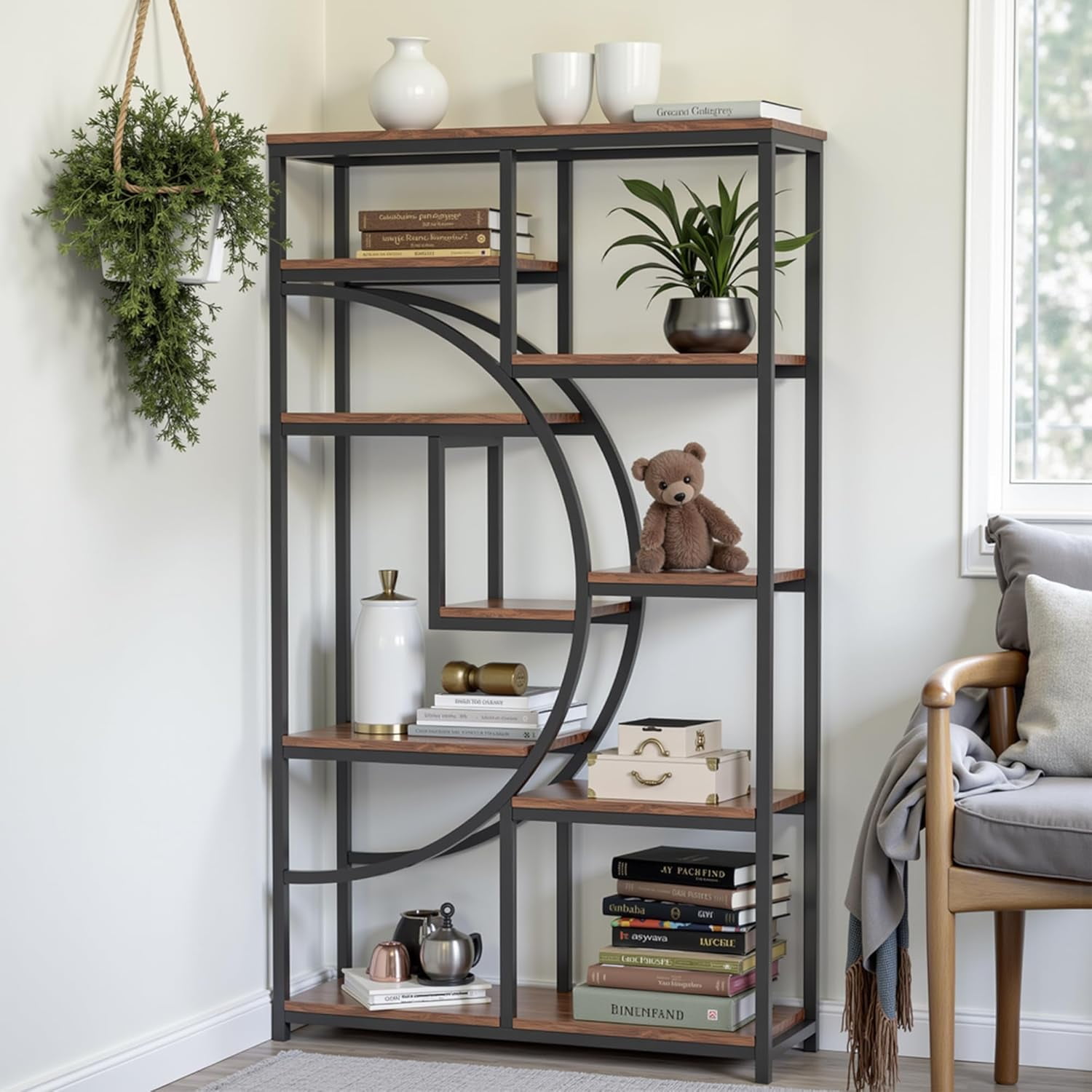 68.5" Freestanding 5-Tier Tall Bookshelf Metal Frame Storage Shelf with ...