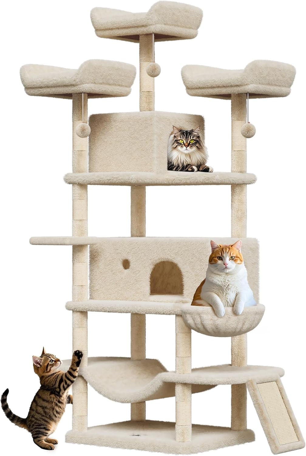 68.5-Inch Heavy-Duty Multi-Level Cat Tower for Large Cats(20 Lbs+) w ...