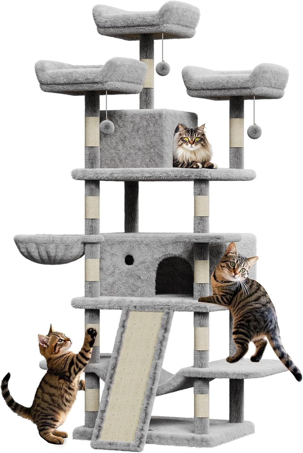 68.5-Inch Heavy-Duty Multi-Level Cat Tower for Large Cats(20 Lbs+) w ...