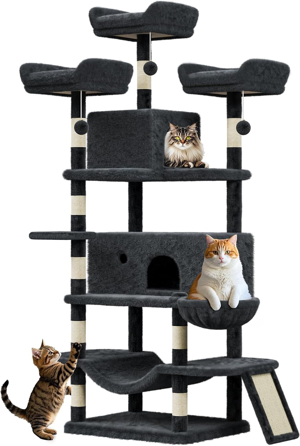 68.5-Inch Heavy-Duty Multi-Level Cat Tower for Large Cats(20 Lbs+) w ...