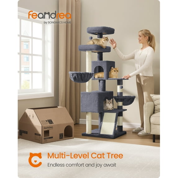 68.5-Inch Multi-Level Cat Tree with 2 Caves and Baskets, 8 Scratching ...