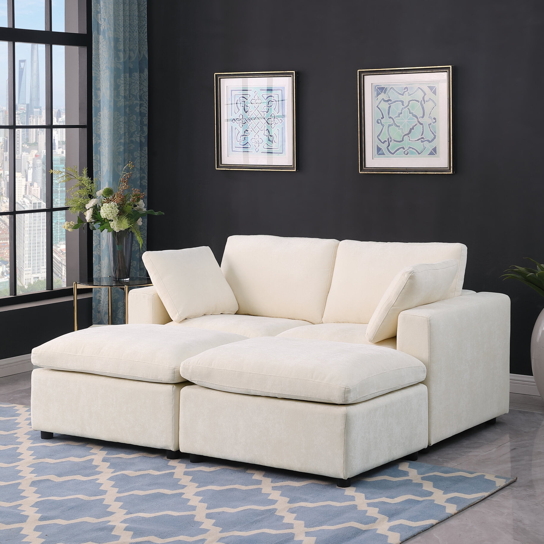 68.5" Loveseat Sofa with 2 Ottoman, Modular Sofa Sleeper Couch Set ...