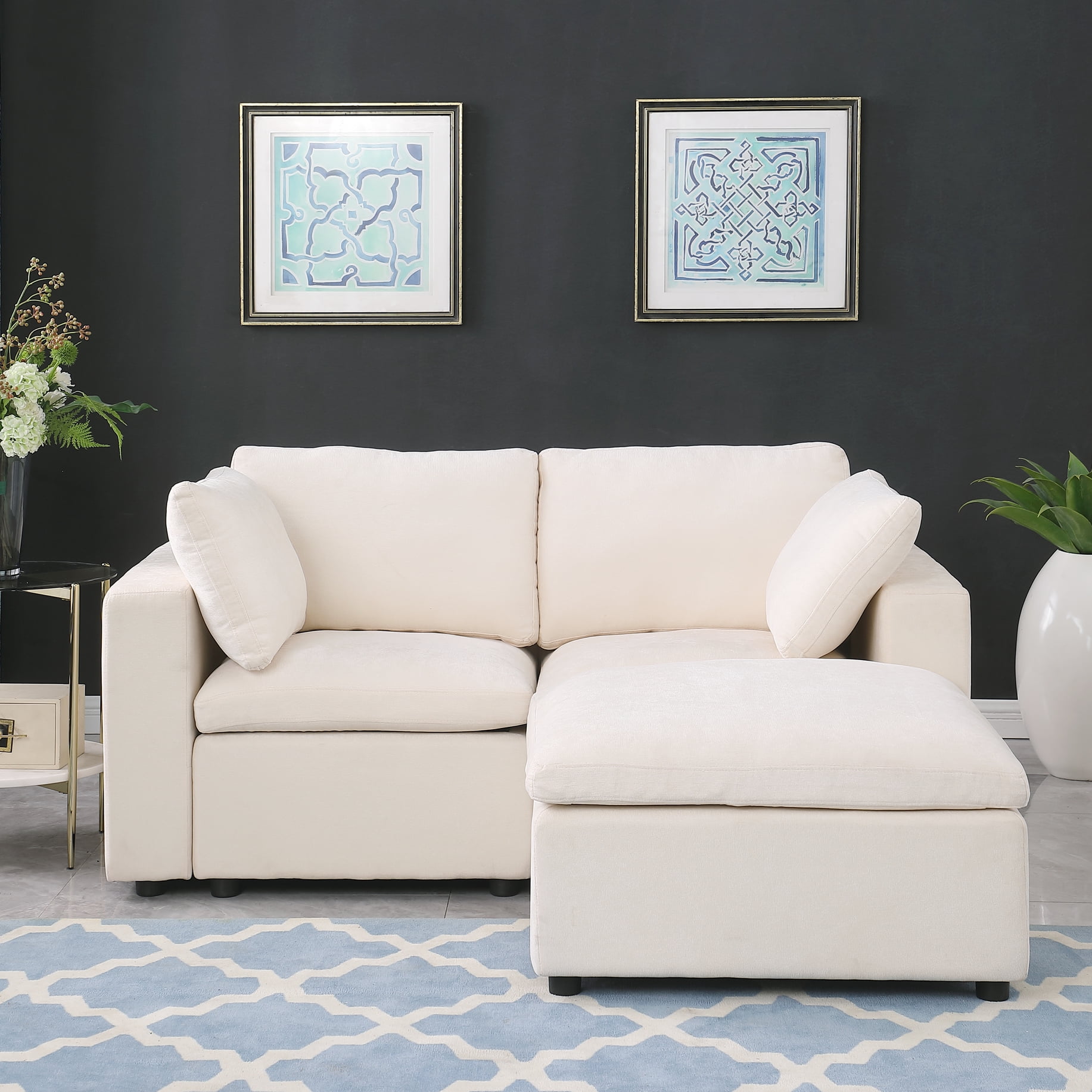 68.5" Modular Sectional Couch With , Beige , Upholstery Material, Solid ...