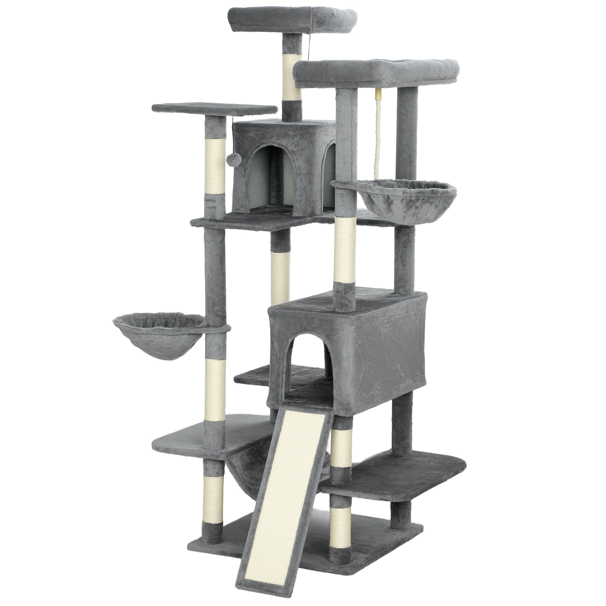 68.5in Multi-Level Cat Tree Tower, Dark Gray Cream White Cat Condo with ...