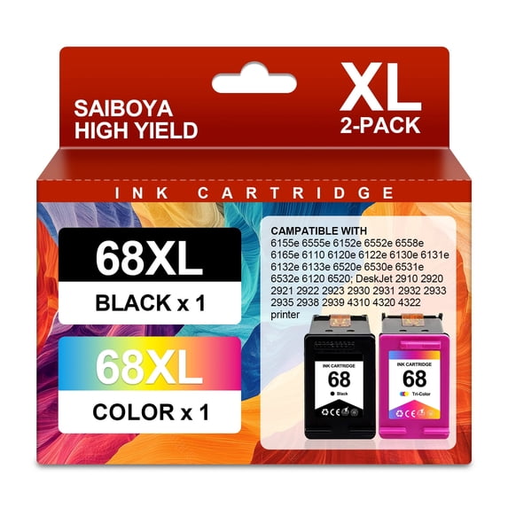 68 68XL 68e Ink Cartridges Black Color Combo Pack Compatible for 68 Ink ...