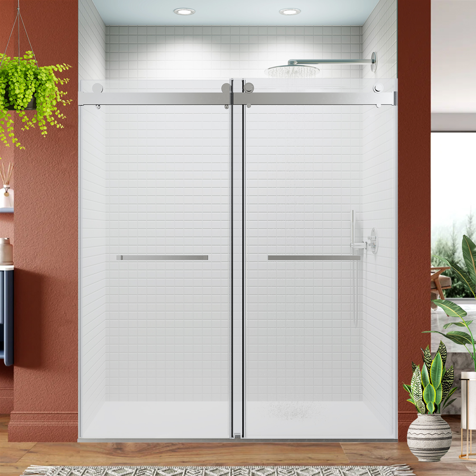 68-72*76 INCH Frameless Double Sliding Soft-Close Shower Doors ...
