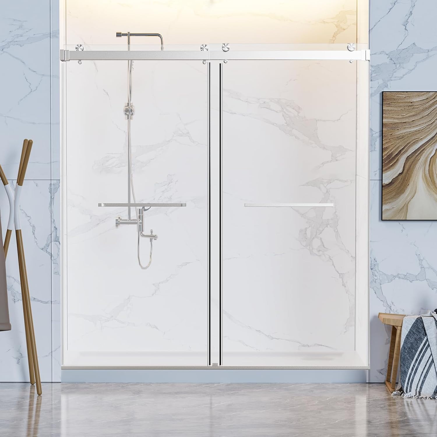 68-72" W x 76" H Frameless Sliding Shower Door, Frameless Double Sliding with 3/8" (10mm) SGCC ...