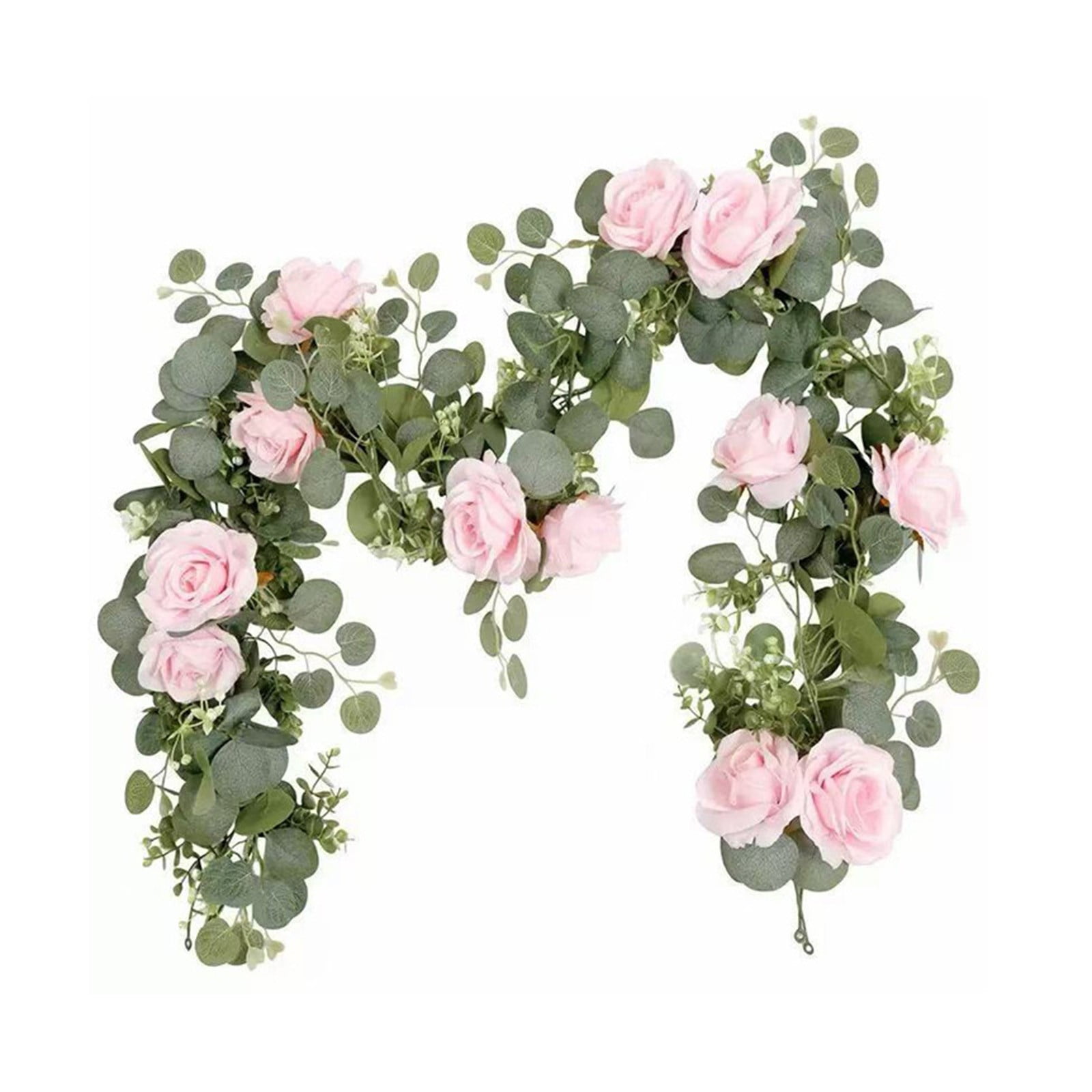 68.9 Inch Faux Floral Garland Featuring Light Pink Roses And Greenery ...