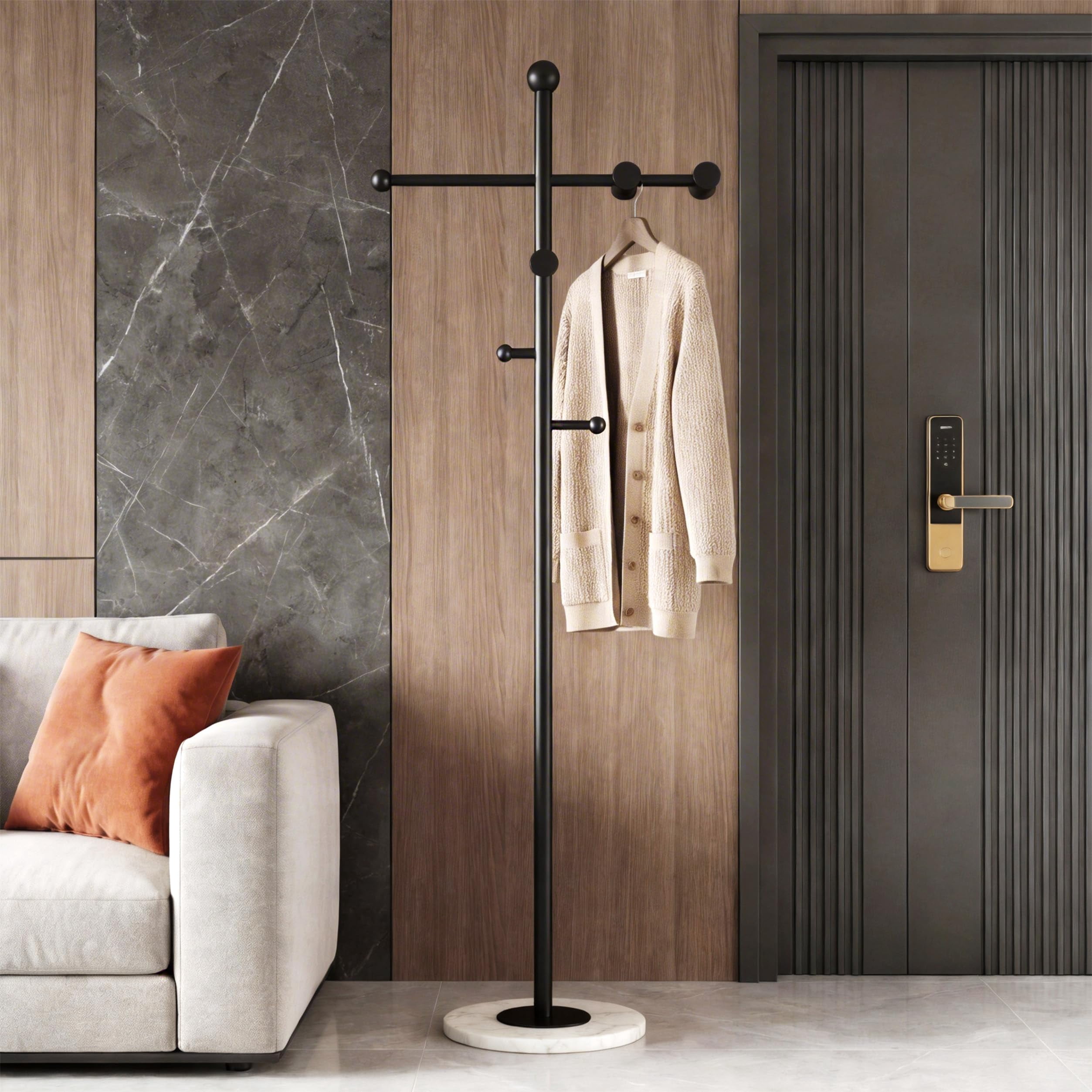 68.9 Inch Tall Modern Coat Rack Black Tree Freestanding Heavy Duty ...