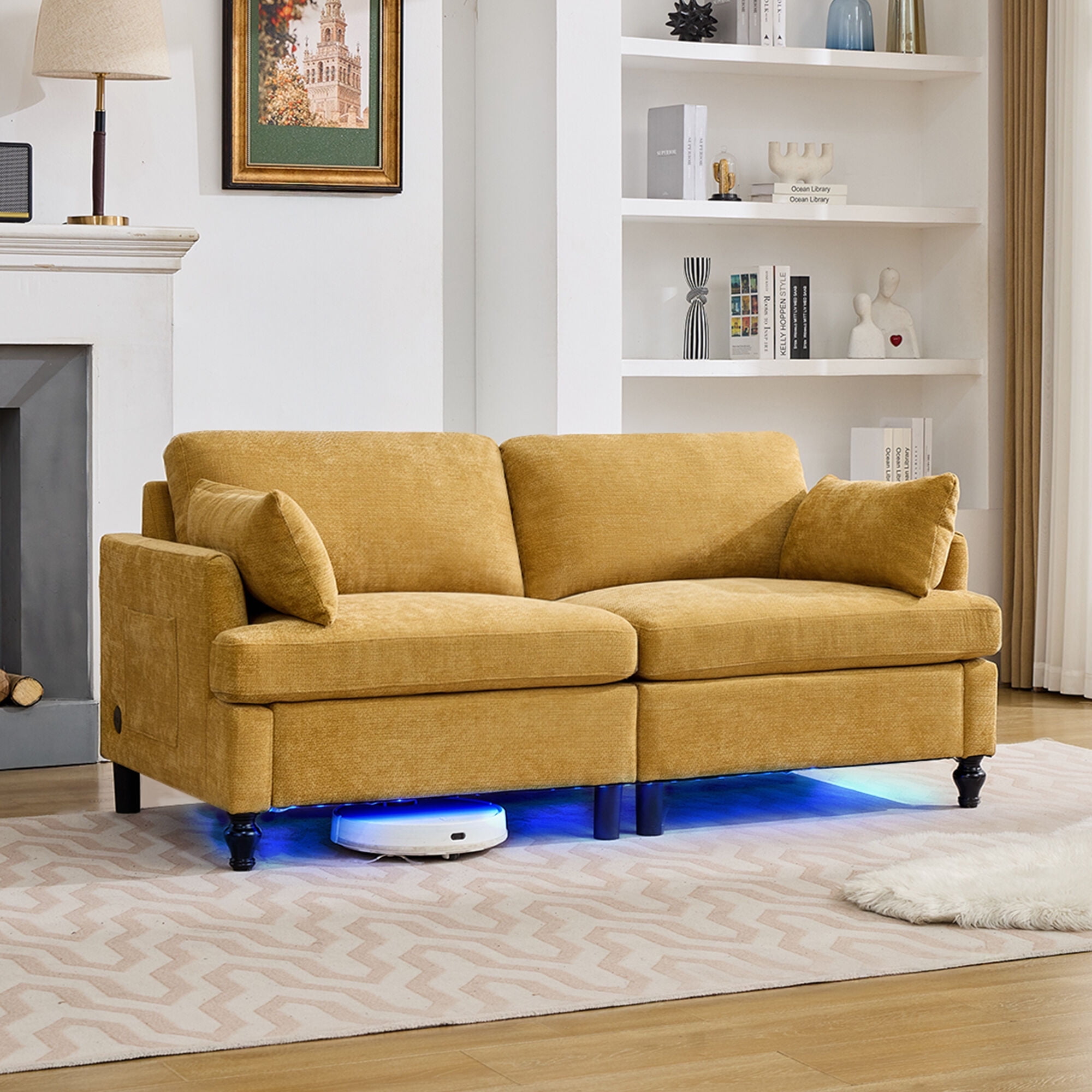 68.9” Loveseat Sofa Couch, Modern Comfy 2 Seat Chenille Couches, Spring ...