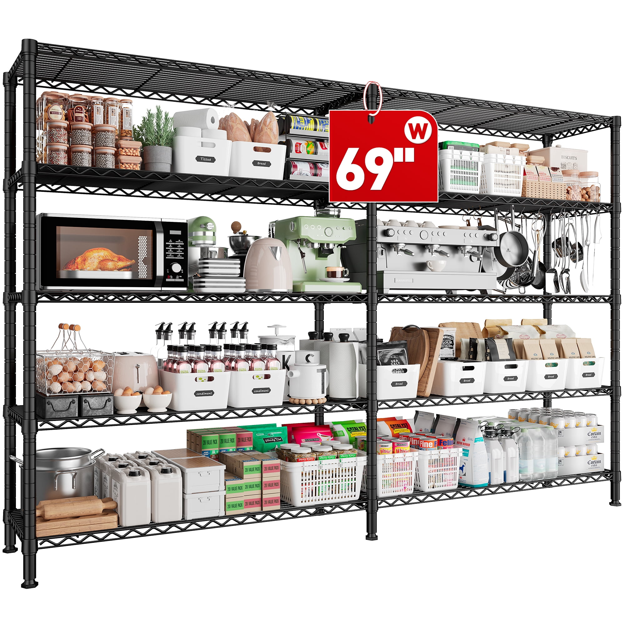 68.9" Wide Storage Shelves Heavy Duty Wire Shelving Unit 72.4" Tall ...