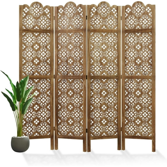 68.9Inch Folding Room Divider, 4 Panels Wood Carved Privacy Screens ...