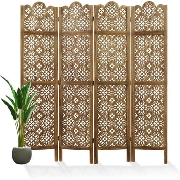 80 Inch Home Folding Privacy 4 Panel Handcrafted Carved Wood Room ...
