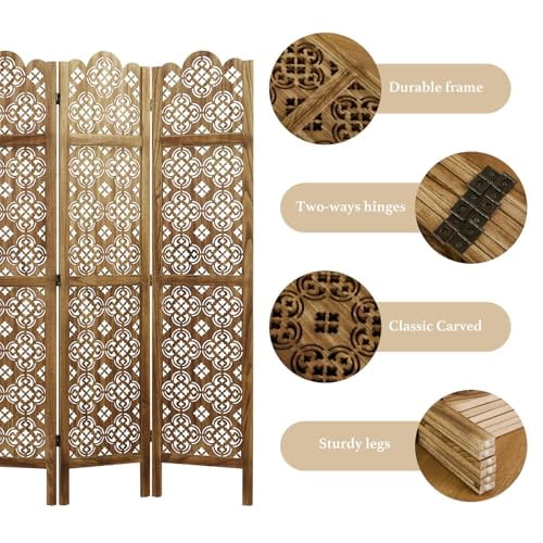 68.9Inch Folding Room Divider, 6 Panels Wood Carved Privacy Screens ...