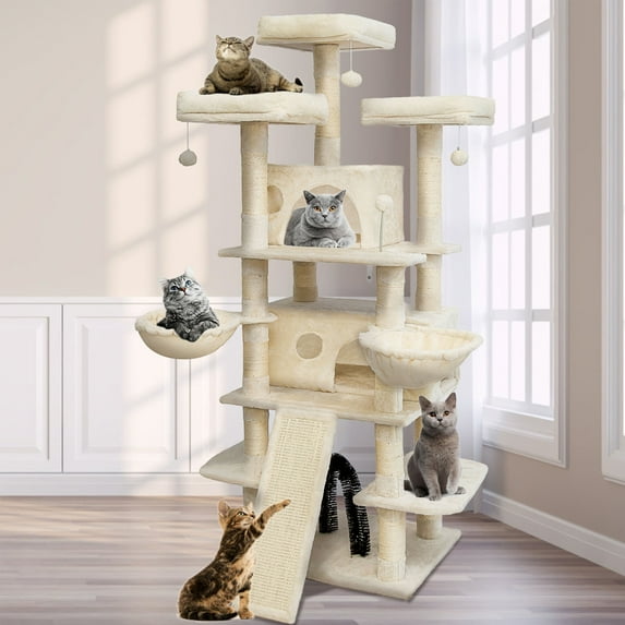 68" Big Multi-Level Cat Tree - Tall Multi-Cat Tower with 2 Large Condos ...