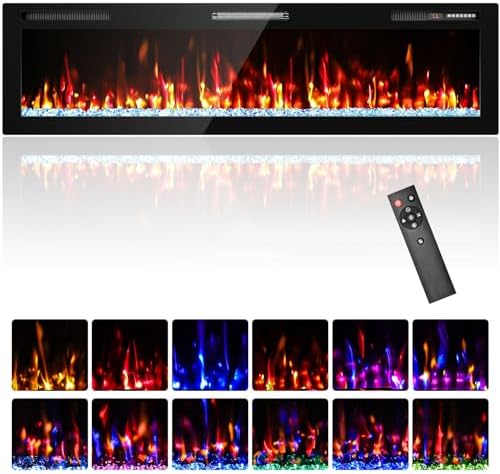 68" Electric Fireplace Recessed Wall Mounted Wide Screen Ultra Narrow ...