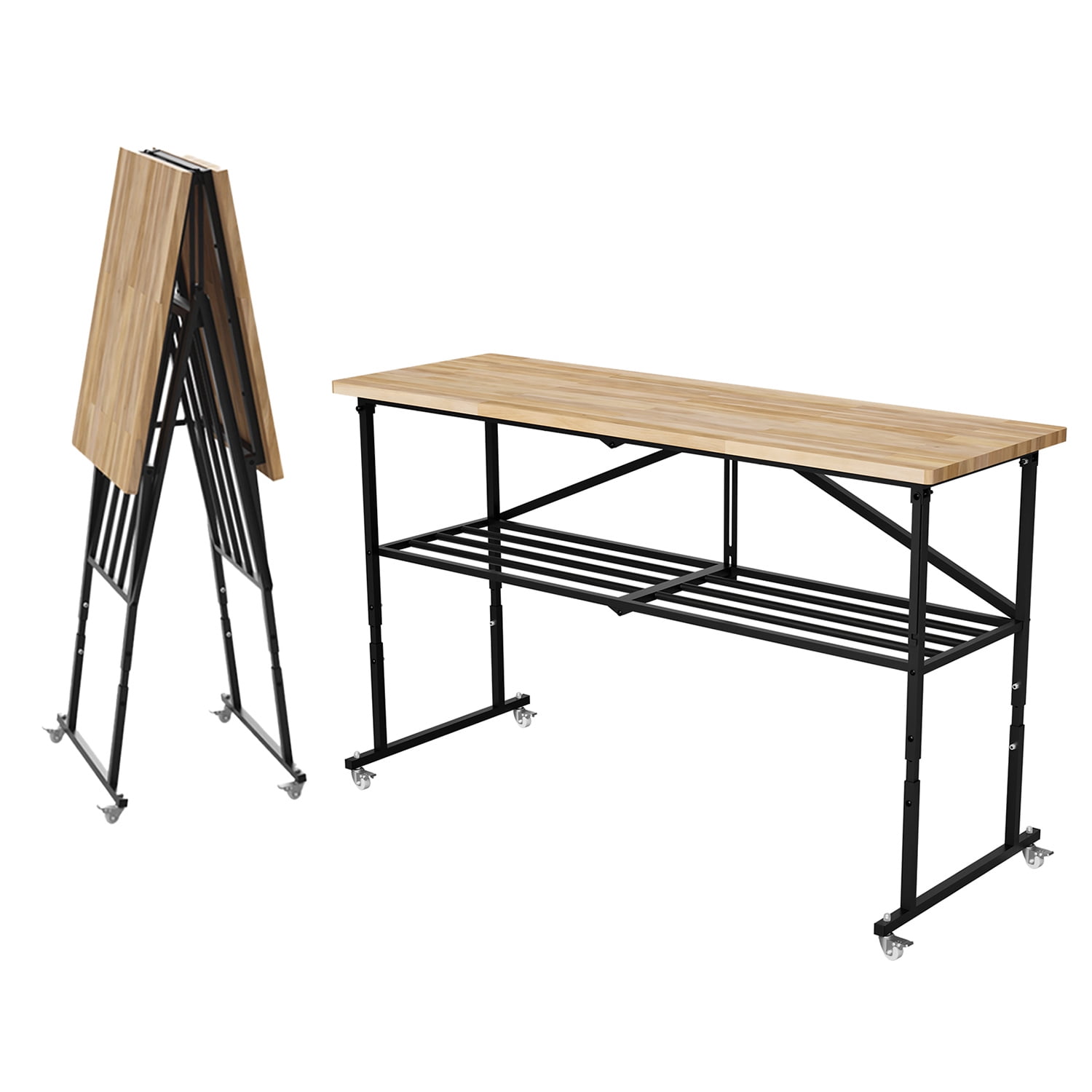 68" Folding Workbench with 1.5" Thick Hardwood Top, 2000 LBS Heavy Duty ...