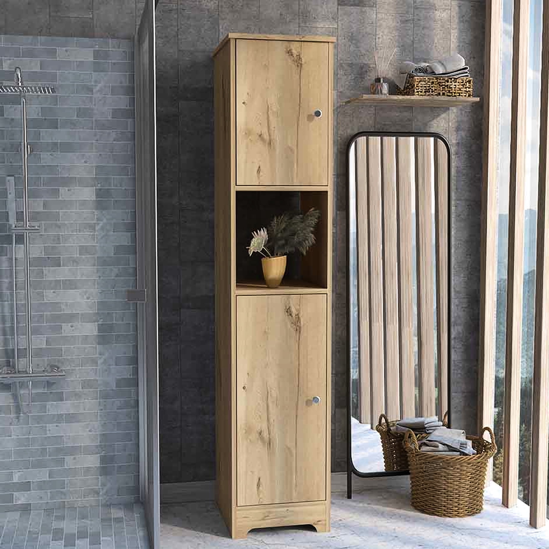 68" High Linen Cabinet In Oak - Four Interior Shelf Units For Your ...