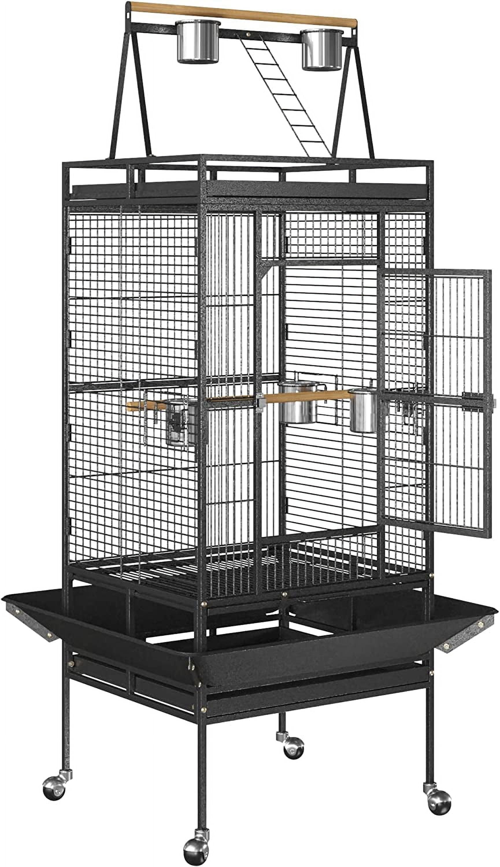 68-Inch Birdcage, Playtop Parrot Cage, Wrought Iron Bird Cage with Rolling Stand, Heavy-Duty Pet ...