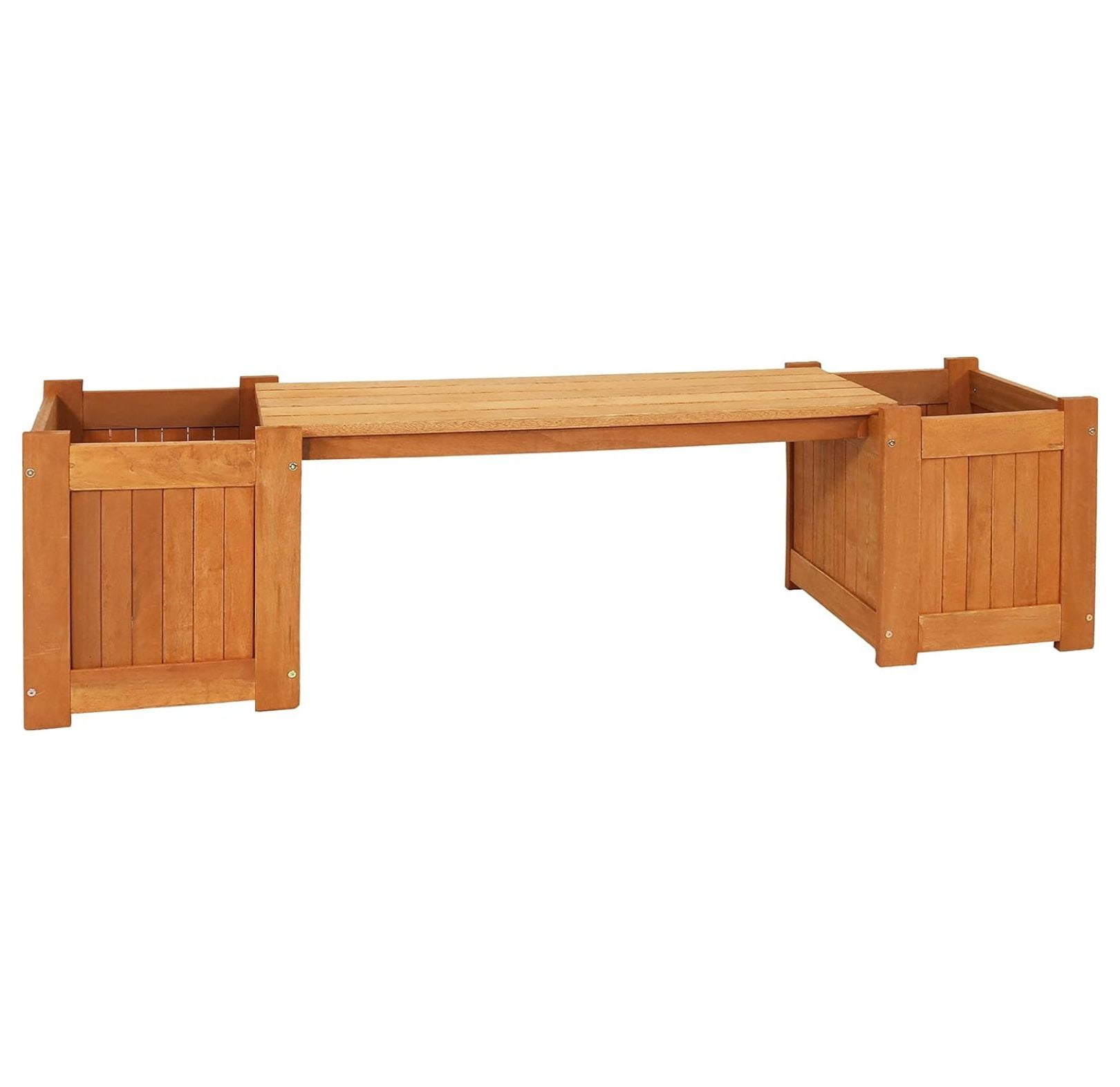 68-Inch Meranti Wood Outdoor Planter Box Bench with Teak Oil Finish ...