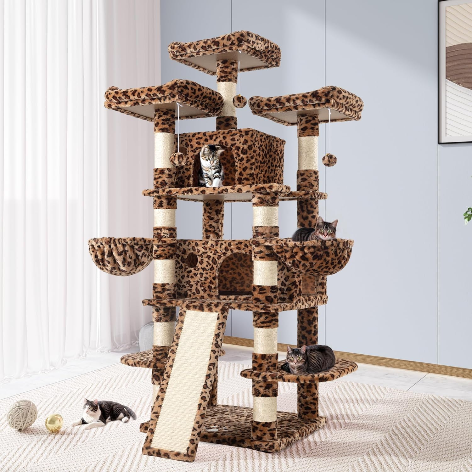 68-Inch Multi-Level Cat Tree with Heavy-Duty Scratching Posts ...