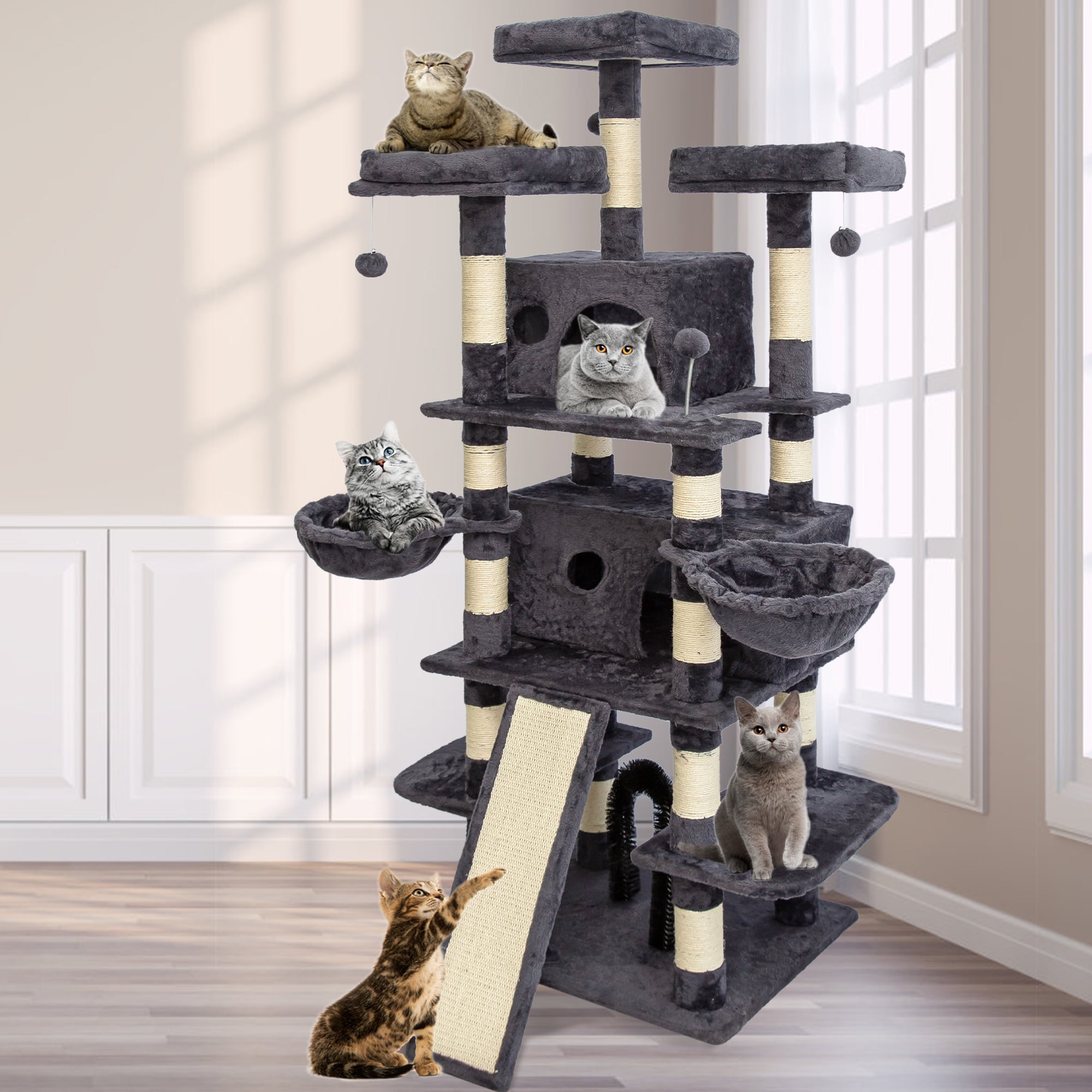 New Cat Condos Wood and Carpet Tree for Big s - Walmart.com