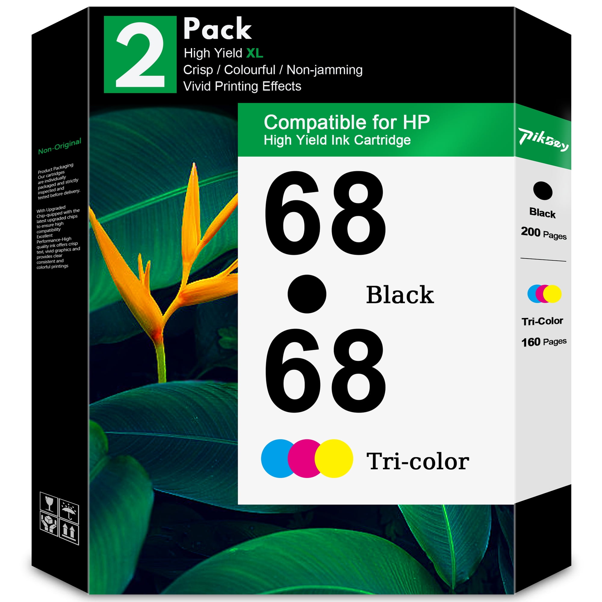 PikBey 68 Ink Cartridge 2-Pack, Black and Tri-Color, Compatible for HP ...
