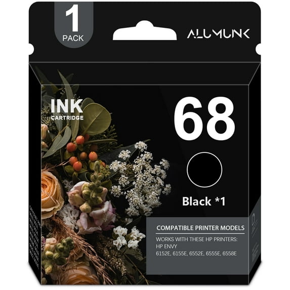 68 Ink Compatible for HP 68 Black Ink Cartridge for Envy 6100e 6500e ...