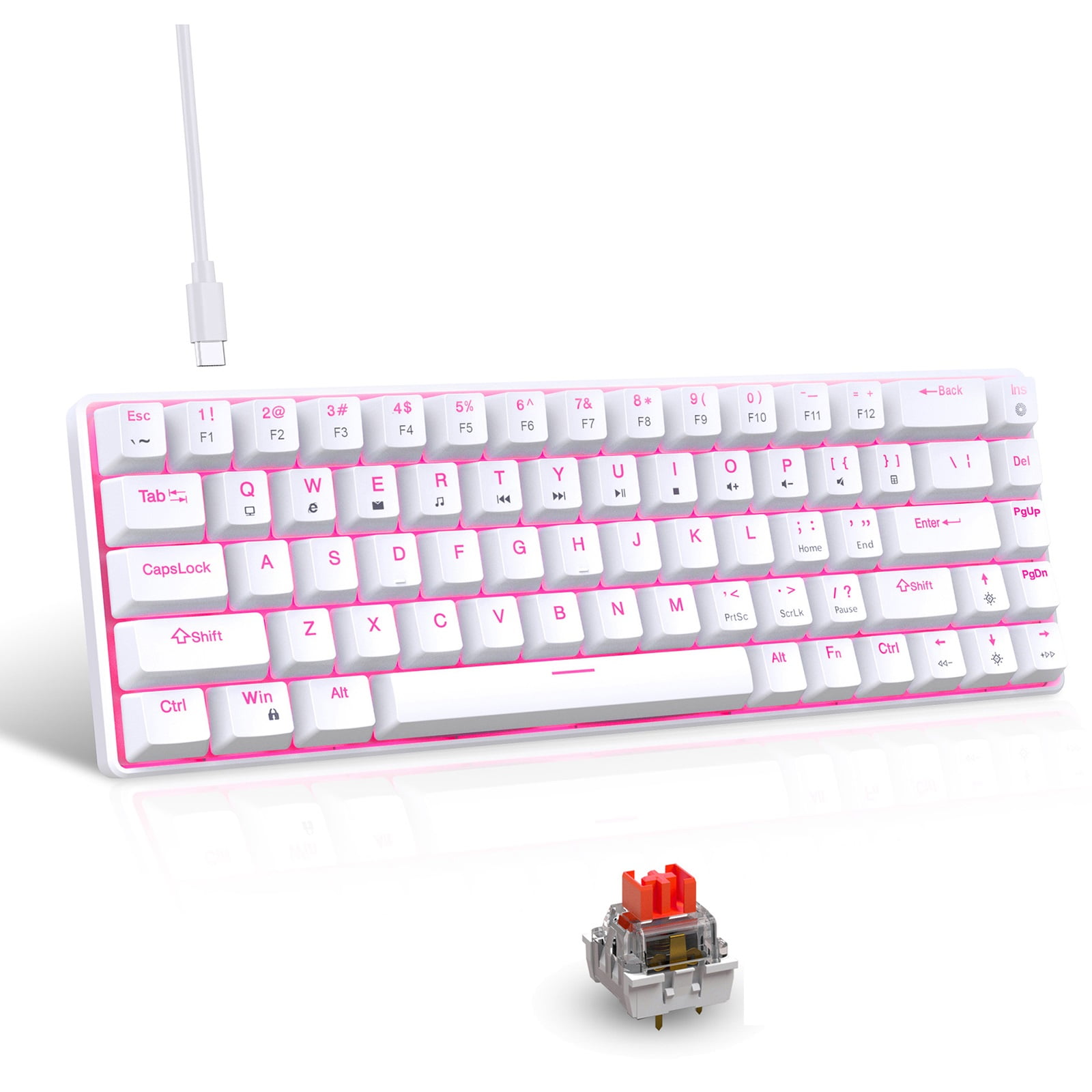 68-Key Wired Mechanical Gaming Keyboard with Red Switches & Pink RGB ...