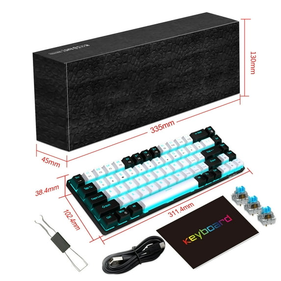 68 Keys Mechanical Keyboard Ergonomics RGB Backlit LED Hot Swappable ...