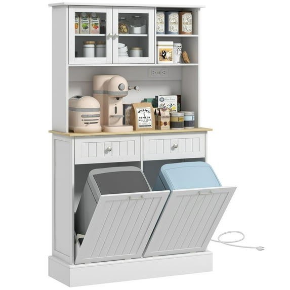 68" Kitchen Pantry Storage Cabinet with Charging Station, 2 Tilt Out ...
