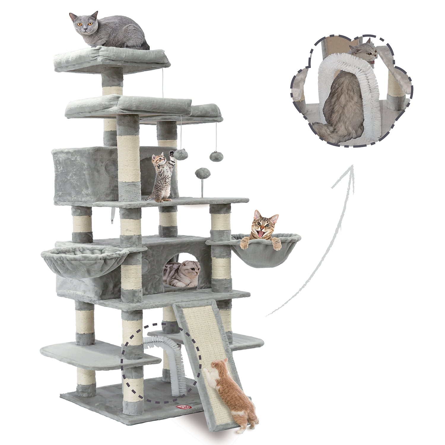FOOWIN 68" Large Cat Tree, Multi-Level Cat Tower with Sisal Scratching ...
