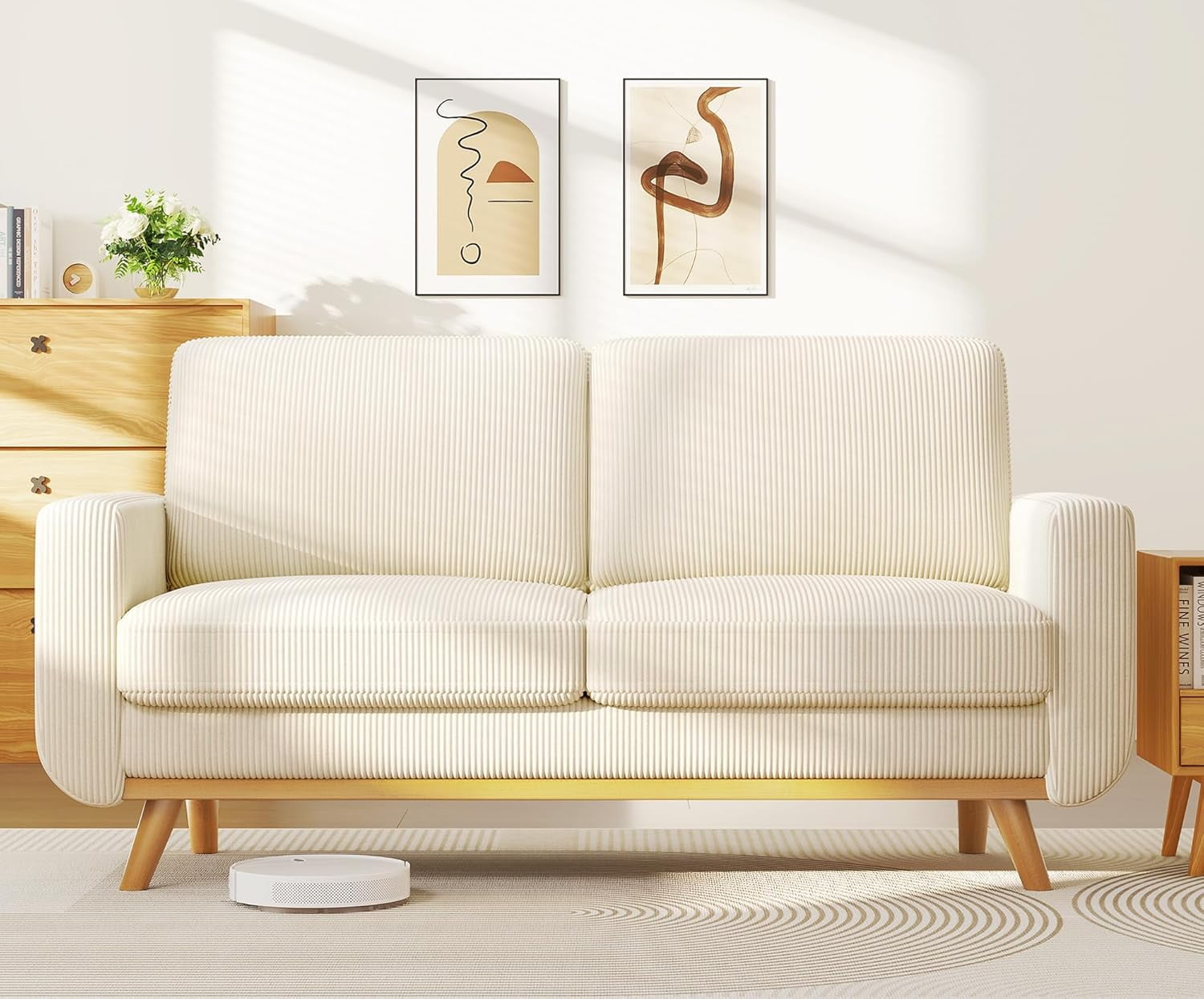 68" Loveseat Sofa Beige, Comfy Corduroy Couch with Spring Cushion ...