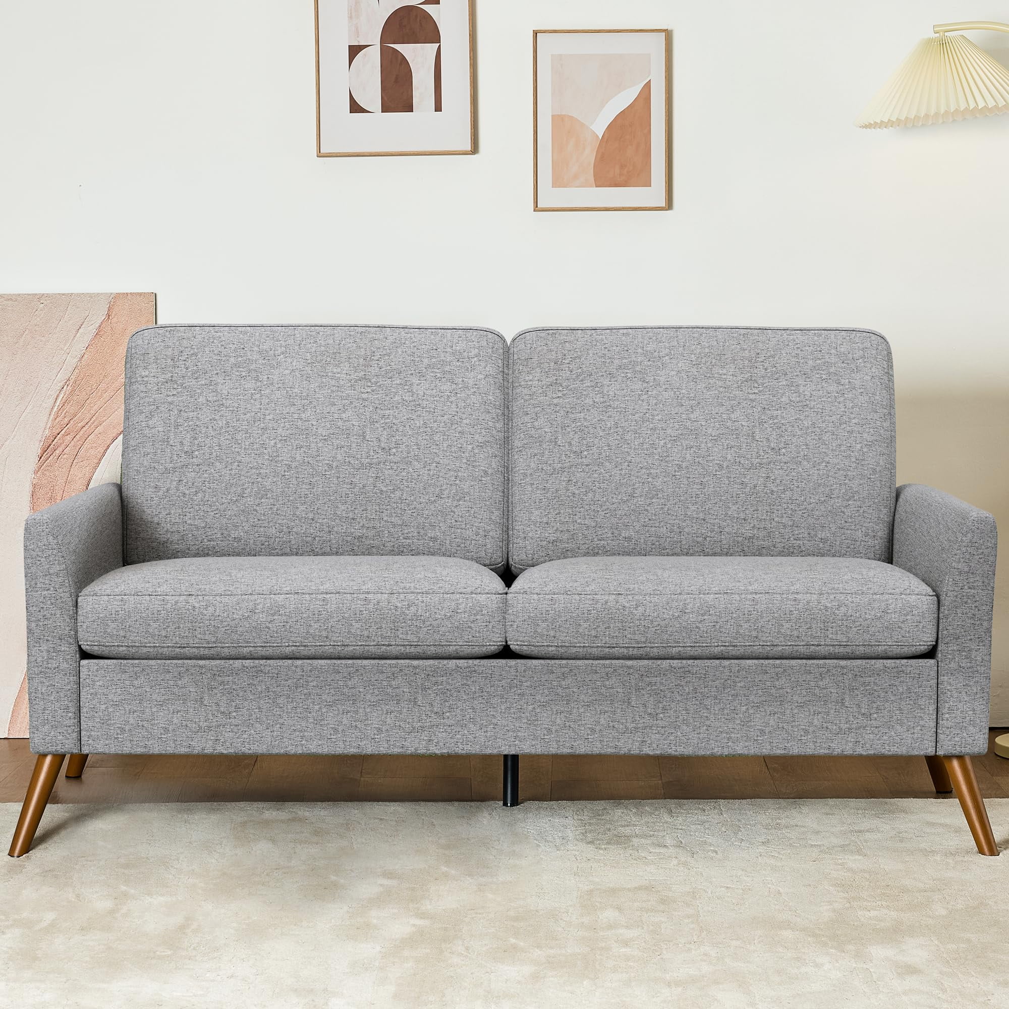 68" Loveseat Sofa, Comfy Grey Linen Couches for Living Room, Mid Century Modern Love Seat Sofa ...
