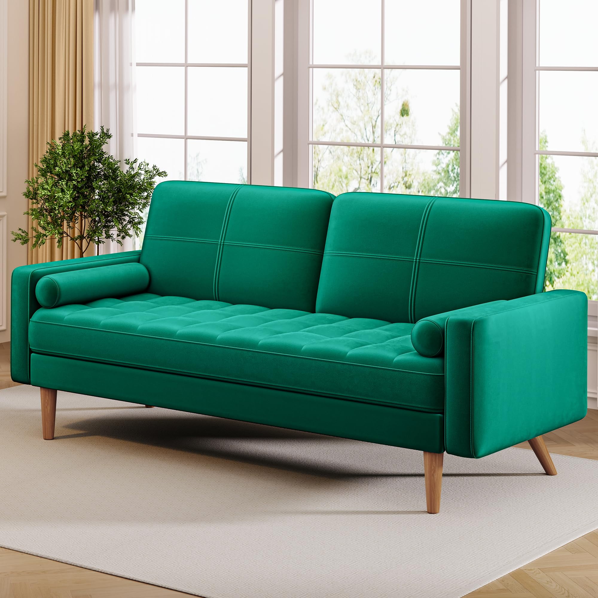 68" Loveseat Sofa,Green Velvet Small Couch Love Seat Couches with ...