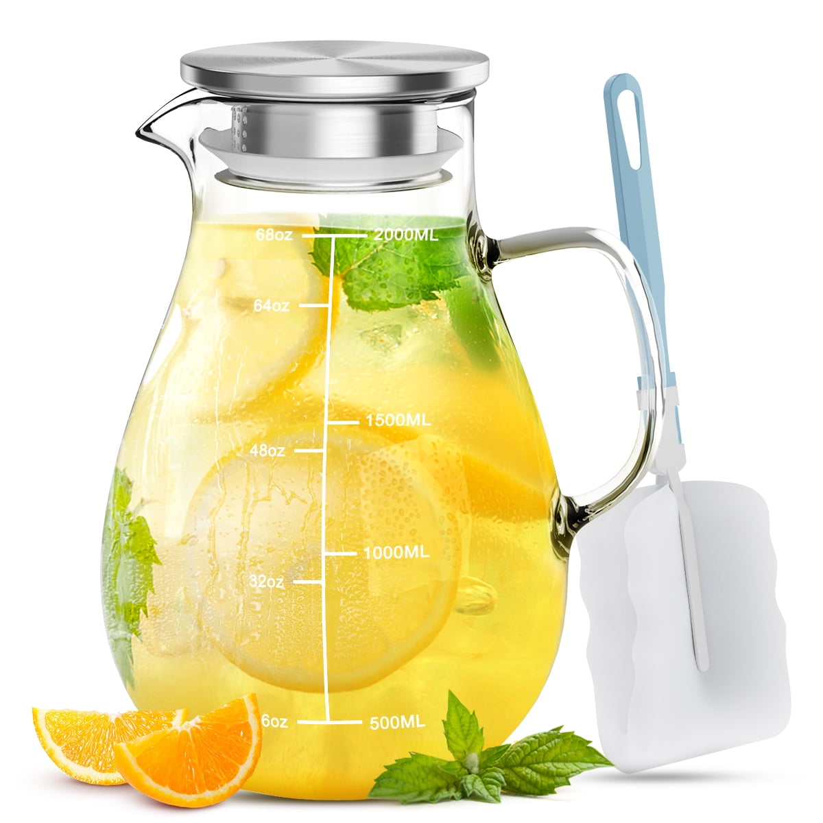 68 OZ Water Pitcher with Lid and Spout, 2L Heat & Cold Resistant Glass ...