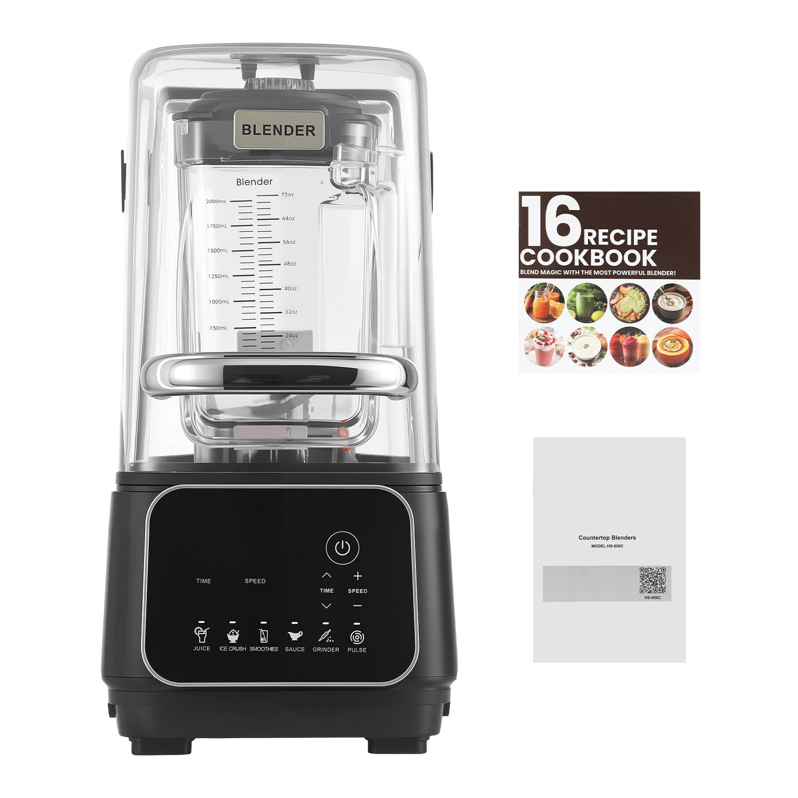 68 Oz 2200W High Speed Professional Blender with Noise Cover Adjustable ...