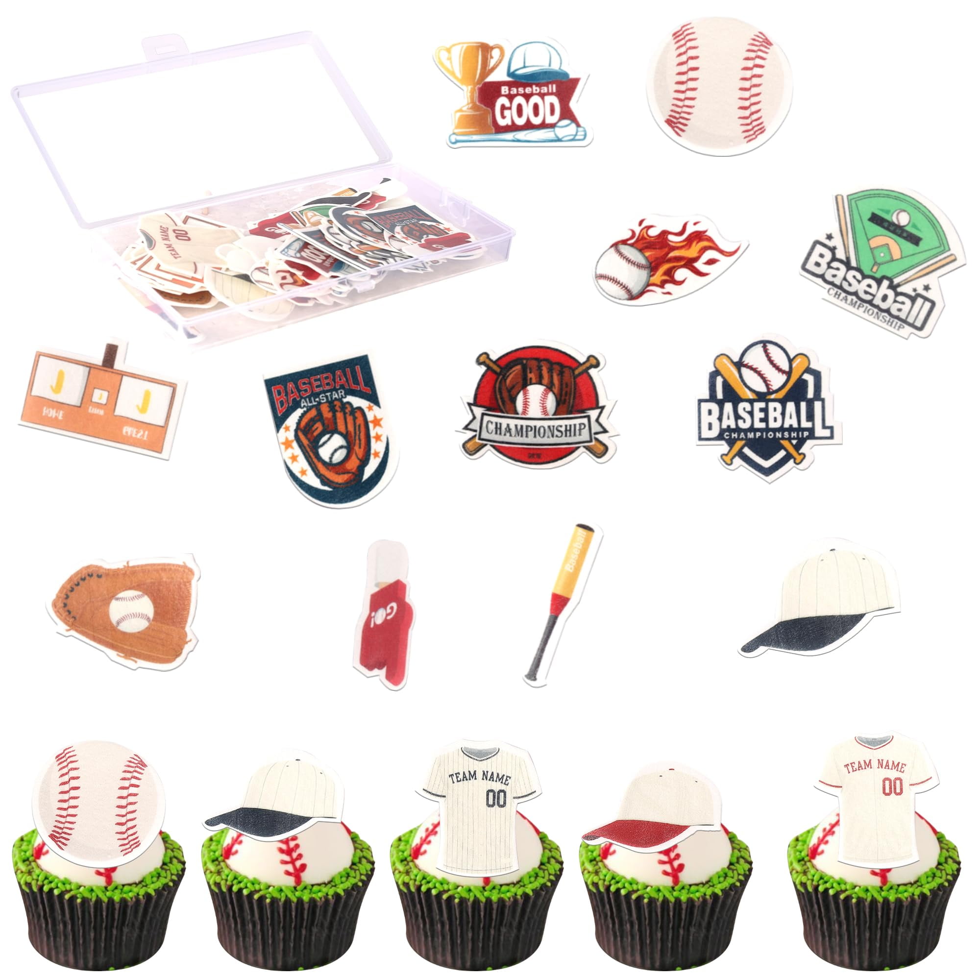 68 PCS Edible Baseball Cupcake Toppers RST1 Wafer Paper Sports Balls ...