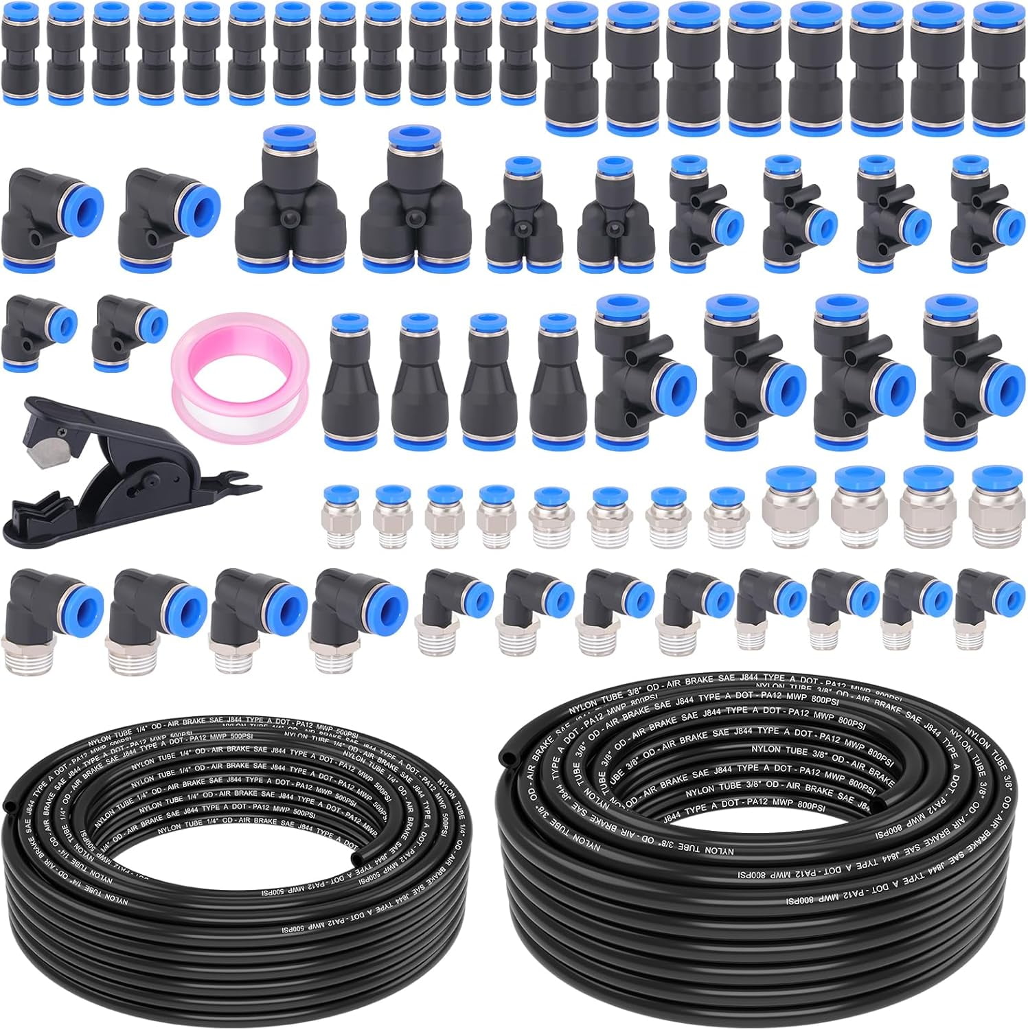 68 Pcs DOT Air Line with Quick Connect Air Fittings Kit 2 Roll 50FT 1/4 ...