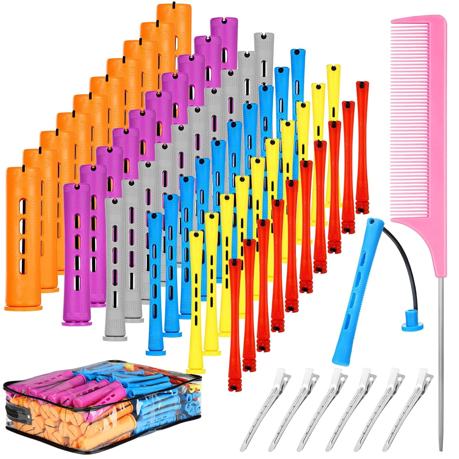 68 Pcs Hair Perm Ros Set - 6 Sizes Plastic Col Wave with Rat Tail Combs ...