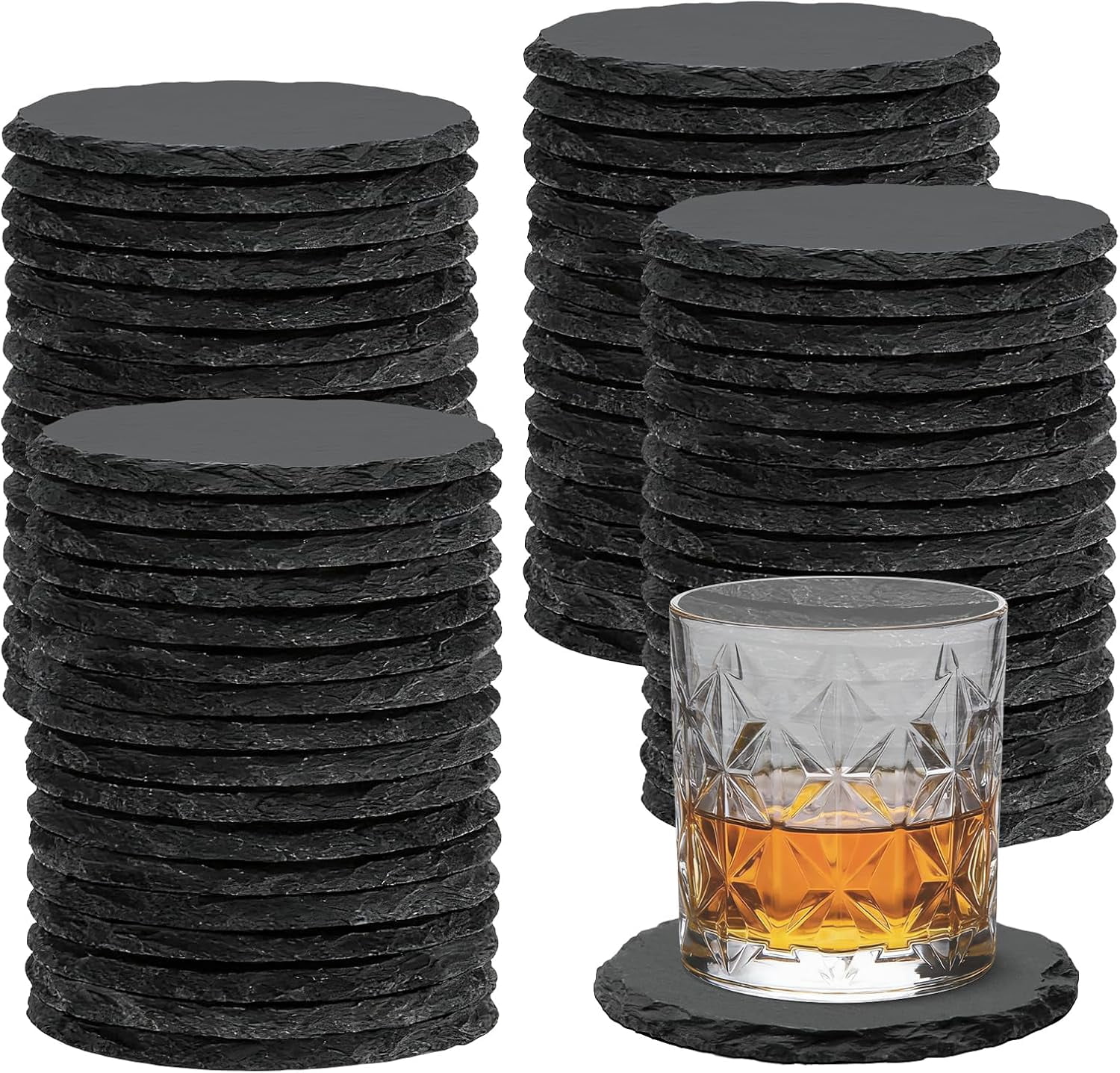 68 Round Slate Drink Coasters Set 4 Inch Natural Stone with Anti ...