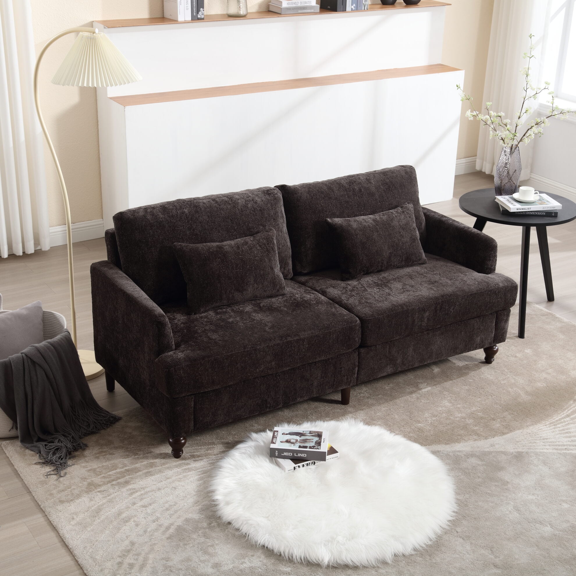 68" Black Sectional Couch, Mid-Century Modern Love Seat, 2-Seater ...
