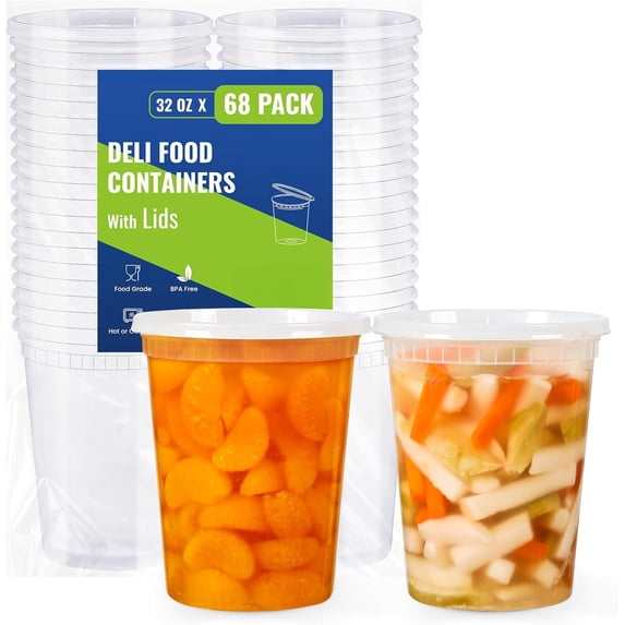 68 Sets 32 oz Plastic Deli Containers with Lids, Airtight Food Storage ...