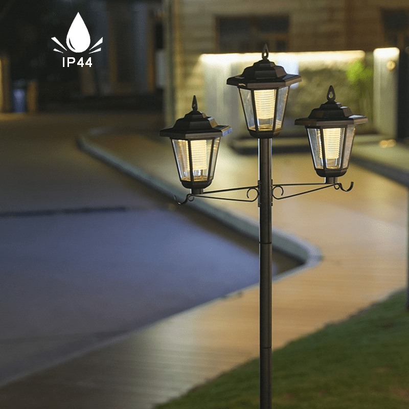 Solar Lamp Post Light, 3-Head Design, Outdoor Waterproof with Planter ...