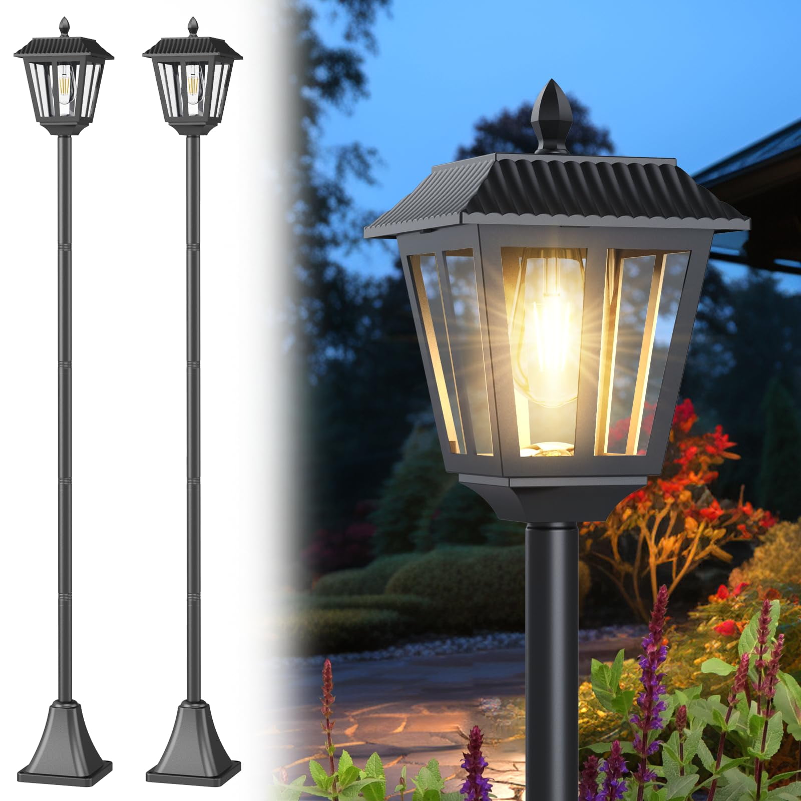 68" Solar Lamp Post Lights 2Pack, Outdoor Post Lights Waterproof, Pole ...