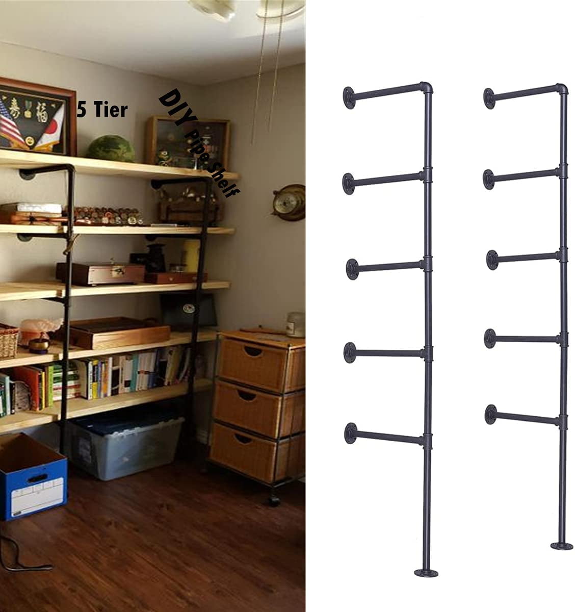 (68" Tall,10"deep)Industrial Wall Mount Iron Pipe Shelf Shelves ...