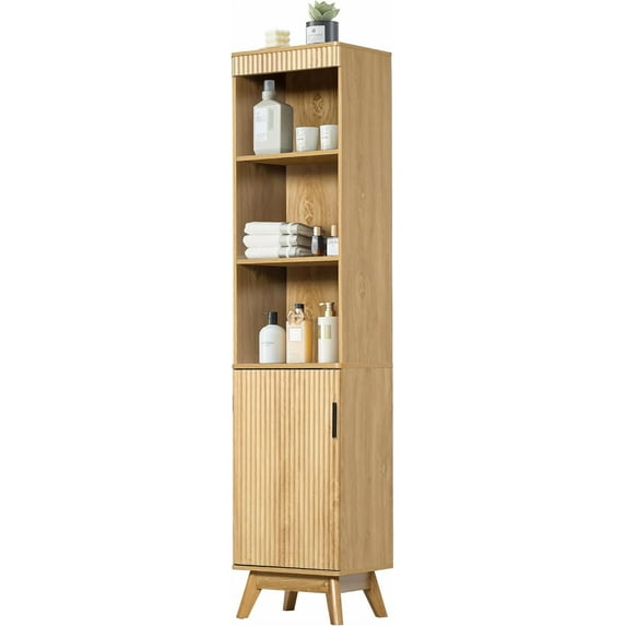 68" Tall Bathroom Storage Cabinet,Narrow Fluted Tower Cabinet with Door ...