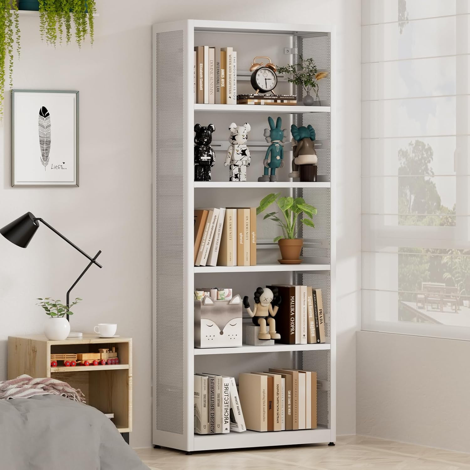 68''Tall Book Shelf, 5-Tier Bookshelves and Bookcases, White Modern ...