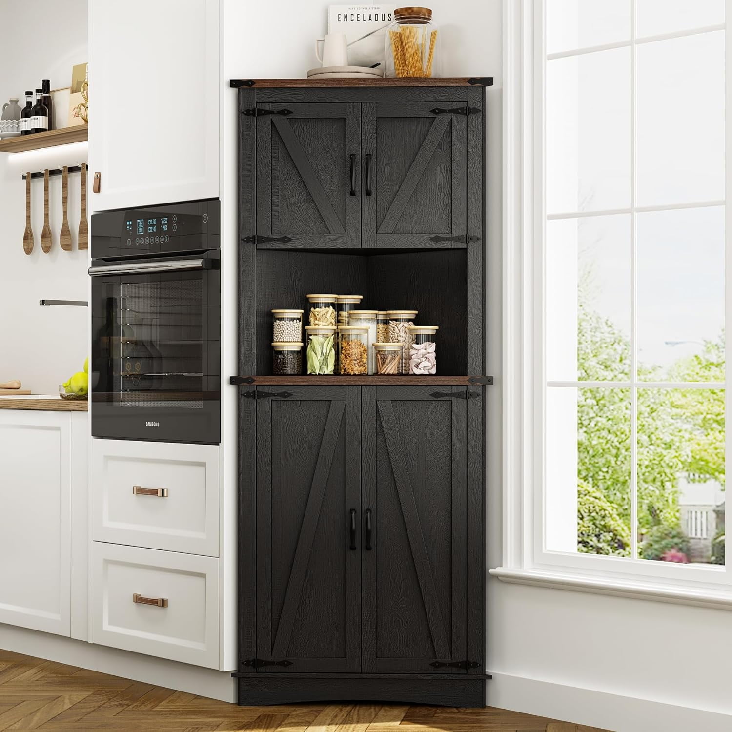 68" Tall Farmhouse Corner Cabinet, 28.3" Corner Storage Cabinet with 4 ...
