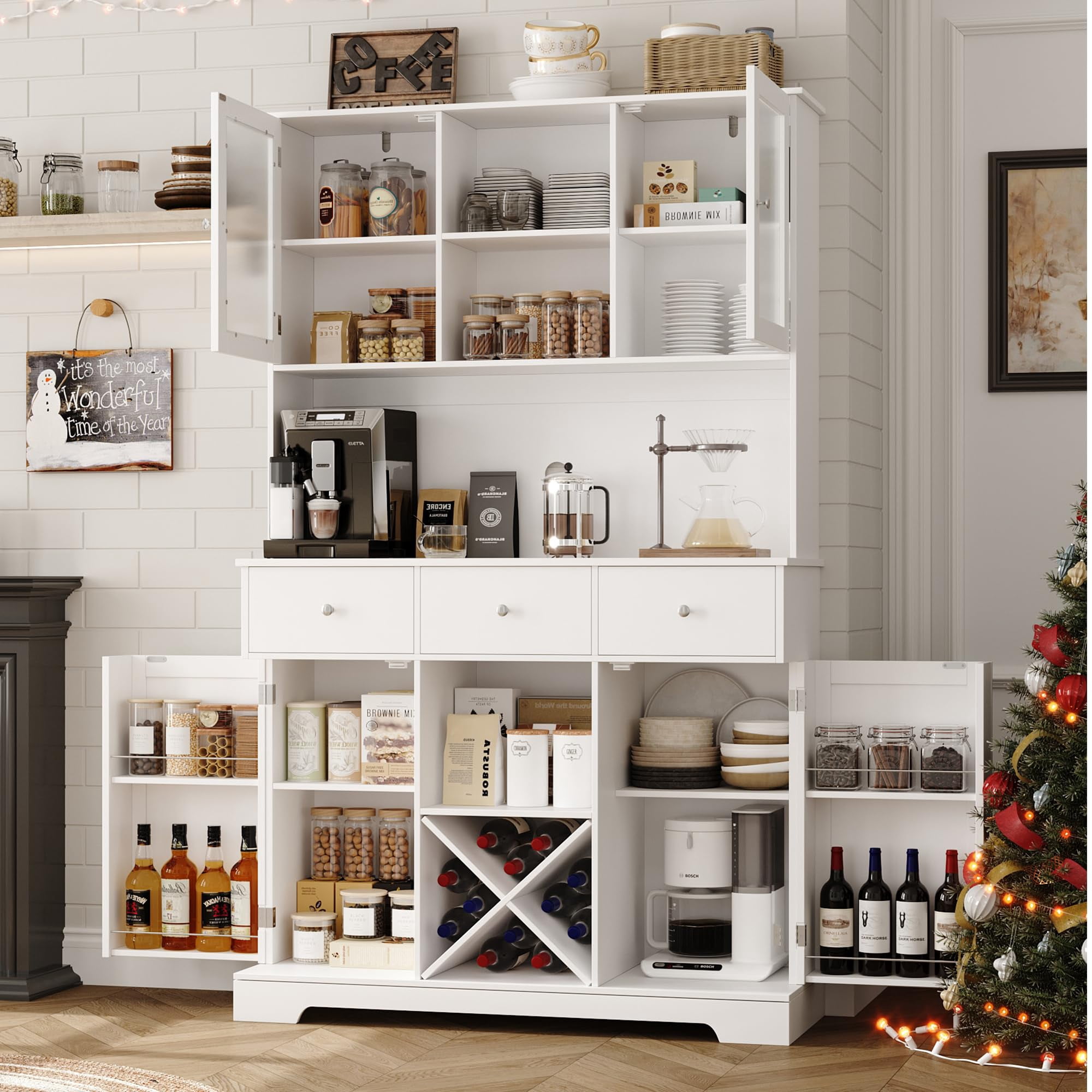 68" Tall Kitchen Pantry Storage Cabinet with Swing Out Doors, Modern ...